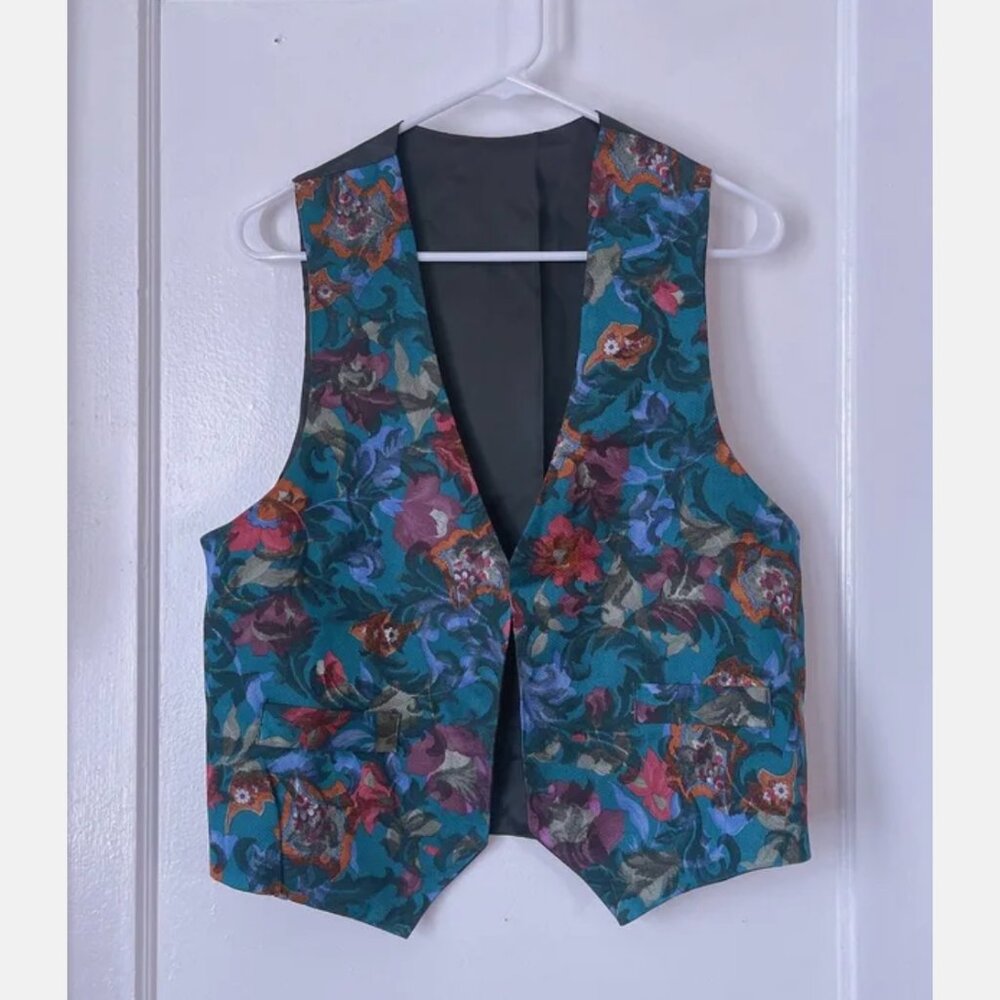Awesome Vintage Satin Floral Open Vest Reversible To … - Gem
